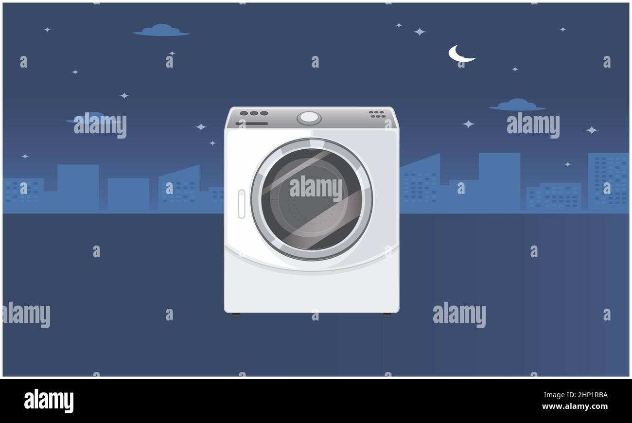 white washing machine placed in the moon night Stock Photo - Alamy