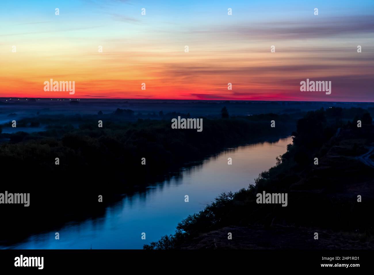 Sunset at evening sunrise over the river.Morning dawn.Late evening ...