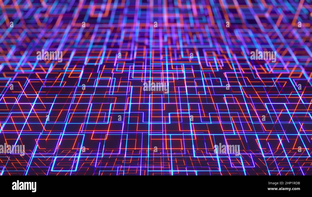 Geometric curved lines in 3d render of abstract web corridors ...