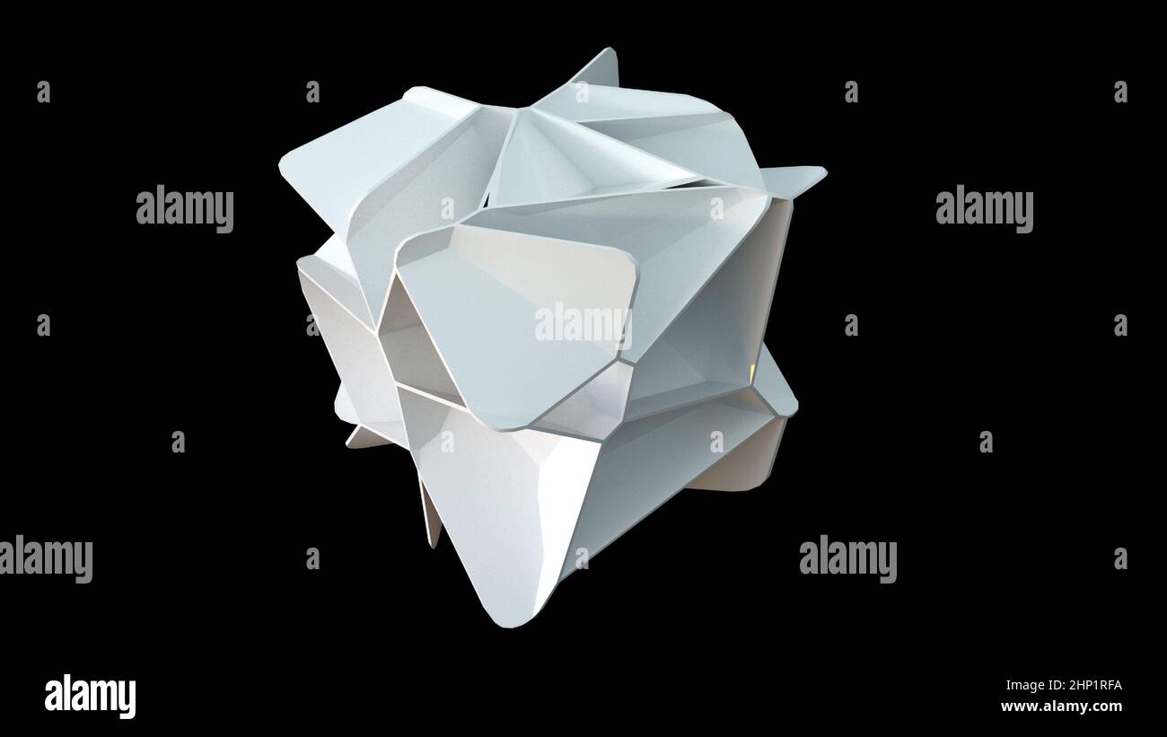 Digital warp 3d render of box with geometric kinks and bulging textures ...