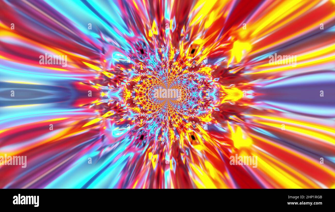 Round changing 3d render mosaic with circling bright flower and ...