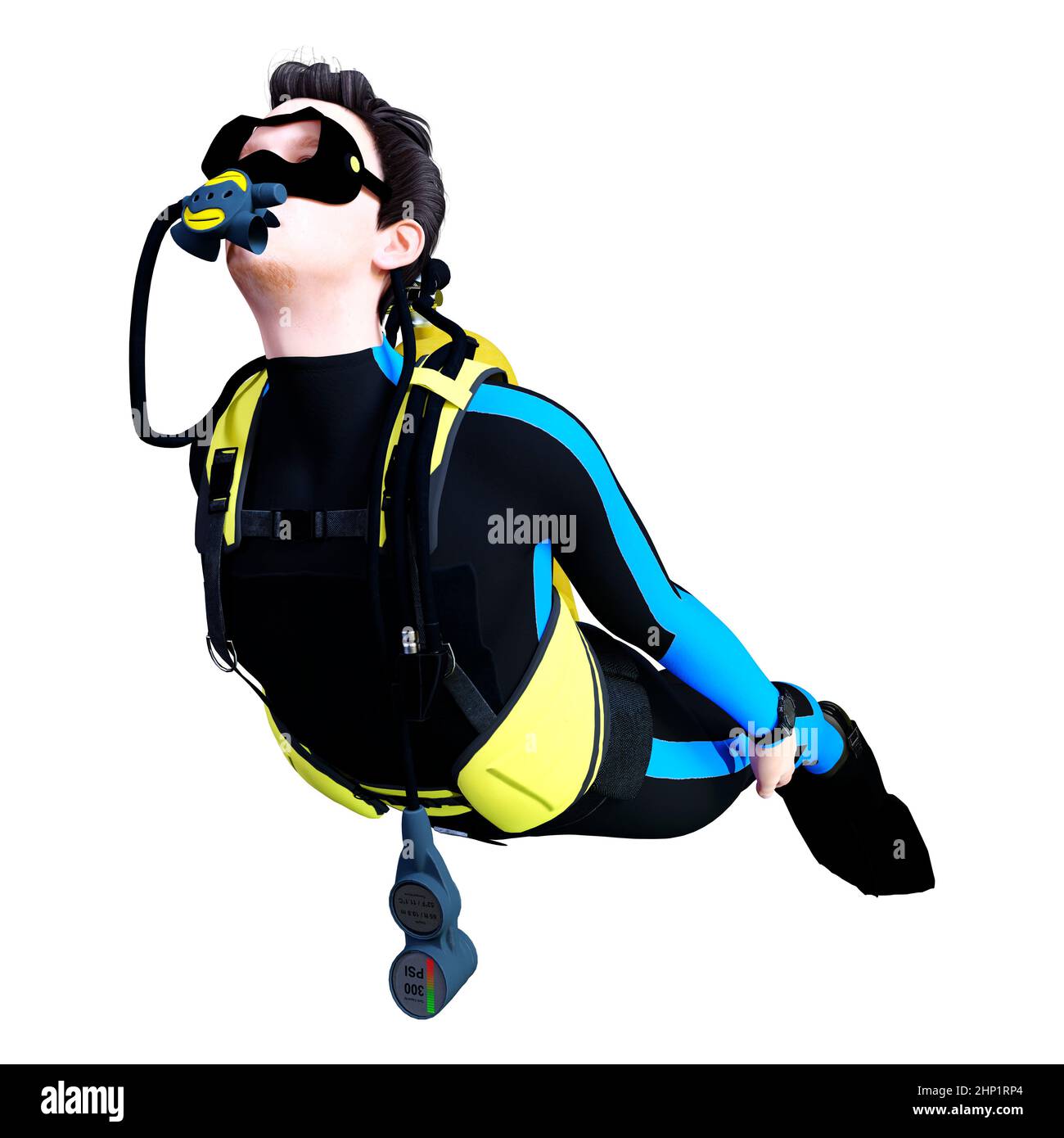 3D rendering of a young male diver isolated on white background Stock ...