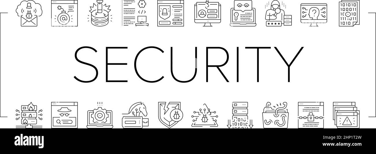 Cyber Security System Technology Icons Set Vector Stock Vector Image ...