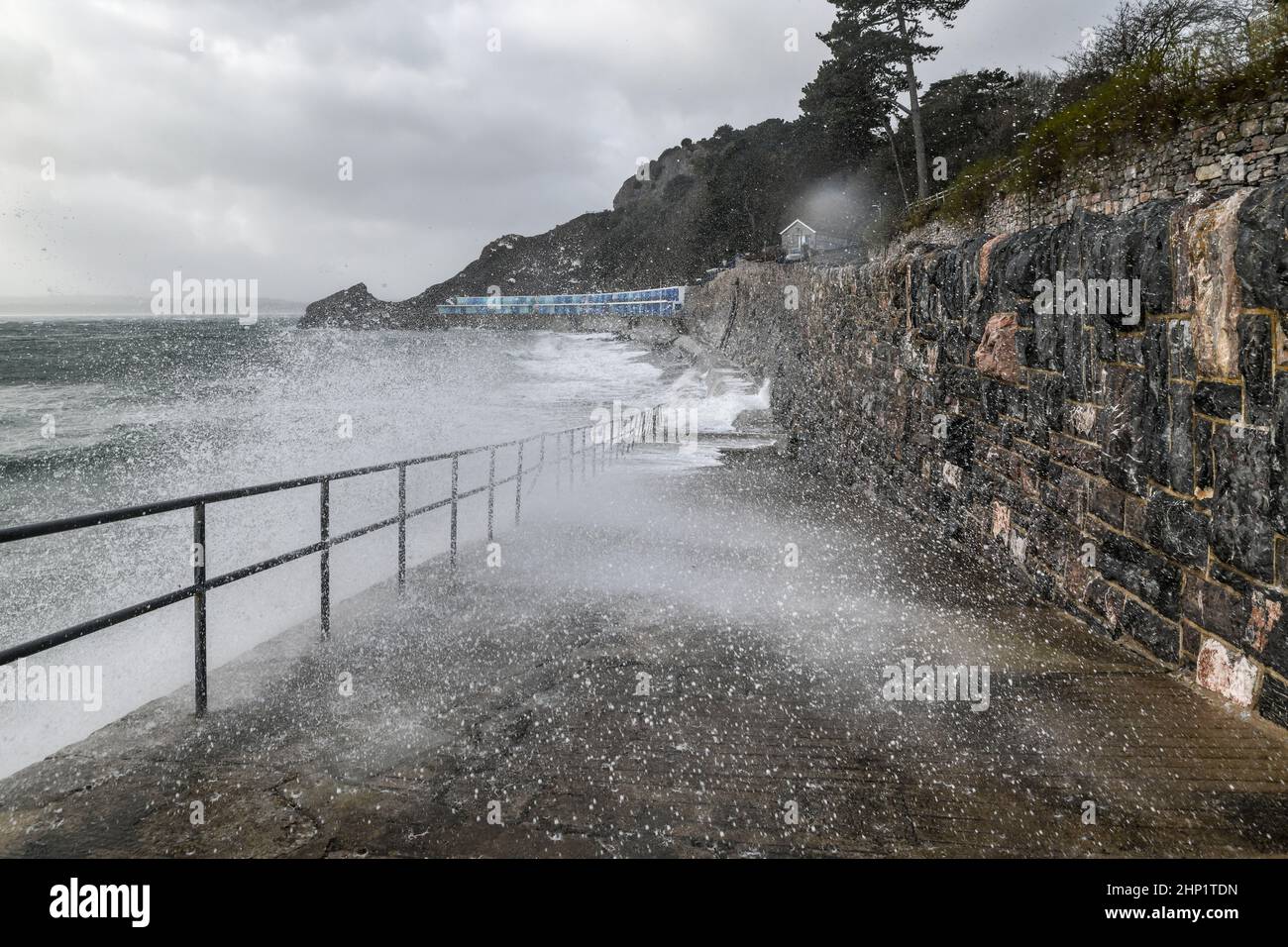 Torquay, UK. Friday 18 Feb 2022. Storm Eunice causes large waves in ...