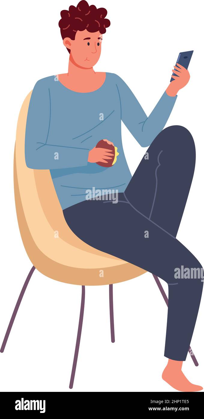 Man in chair using mobile phone. Social media communication isolated on ...