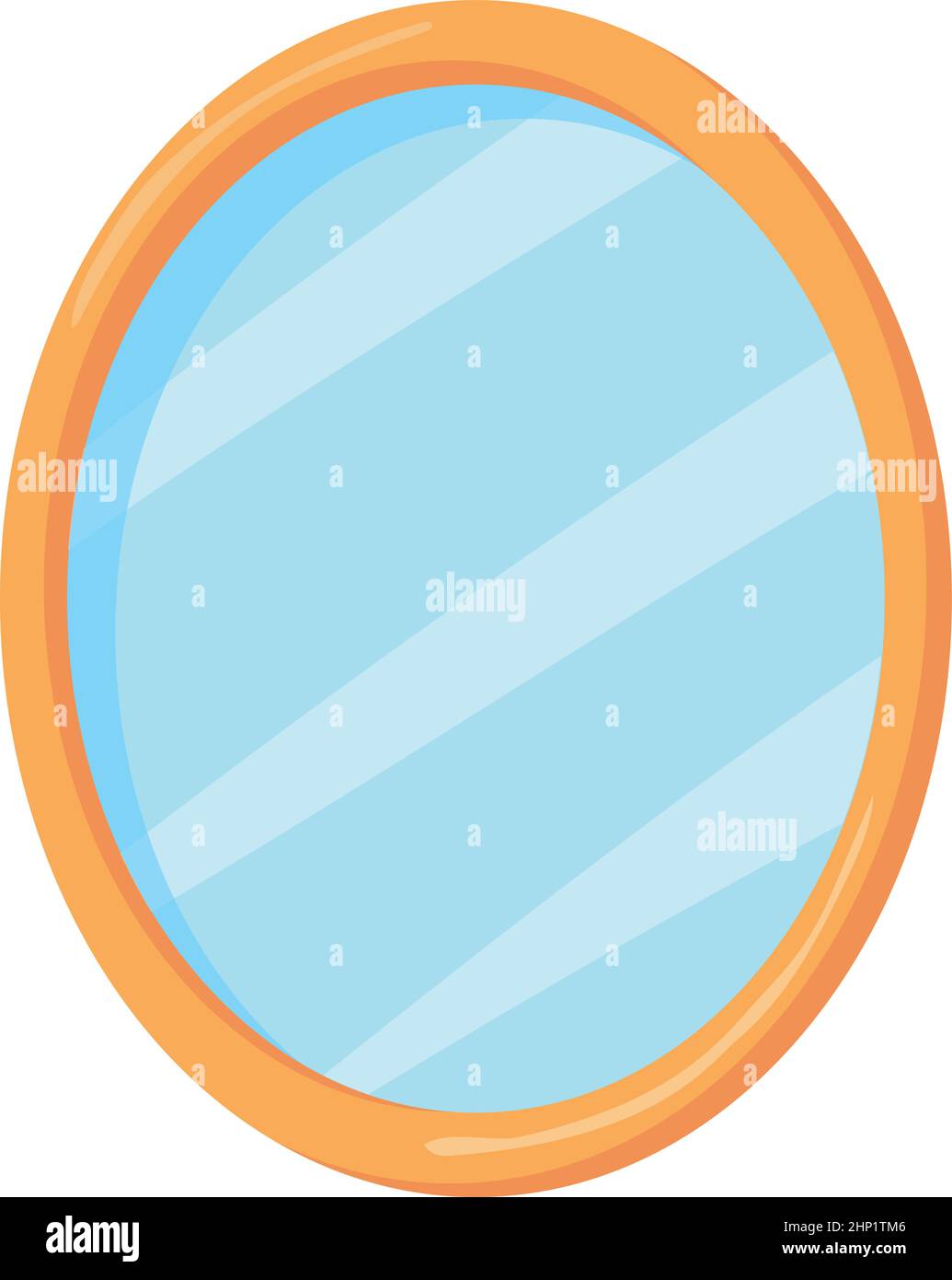 Mirror in oval frame. Cartoon shiny glass hanging on wall isolated on ...