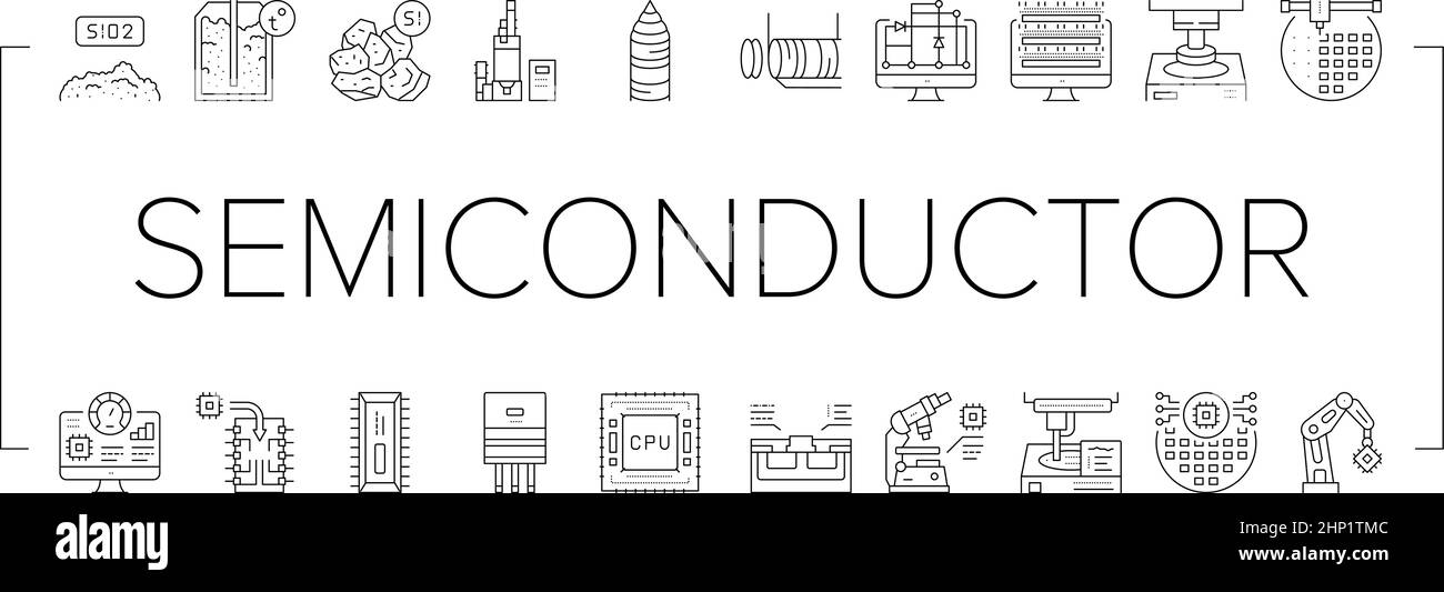 Semiconductor Manufacturing Plant Icons Set Vector Stock Vector Image ...