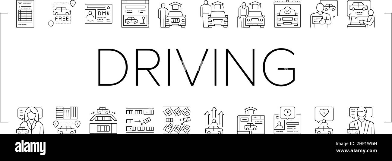 Driving School Lesson Collection Icons Set Vector Stock Vector Image ...