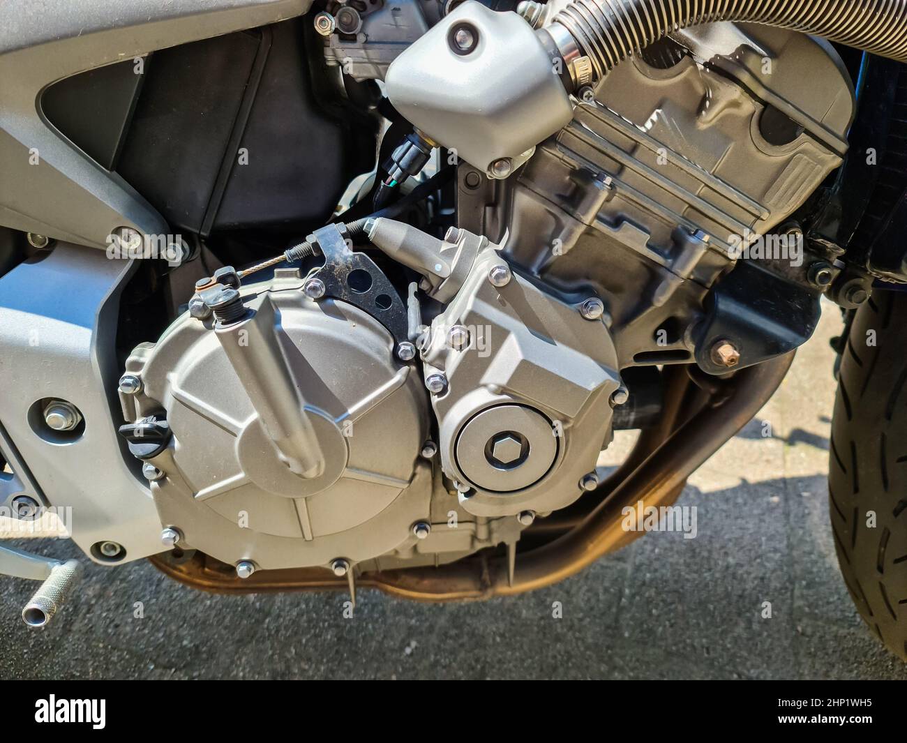 Close up at th engine of a bike Stock Photo - Alamy