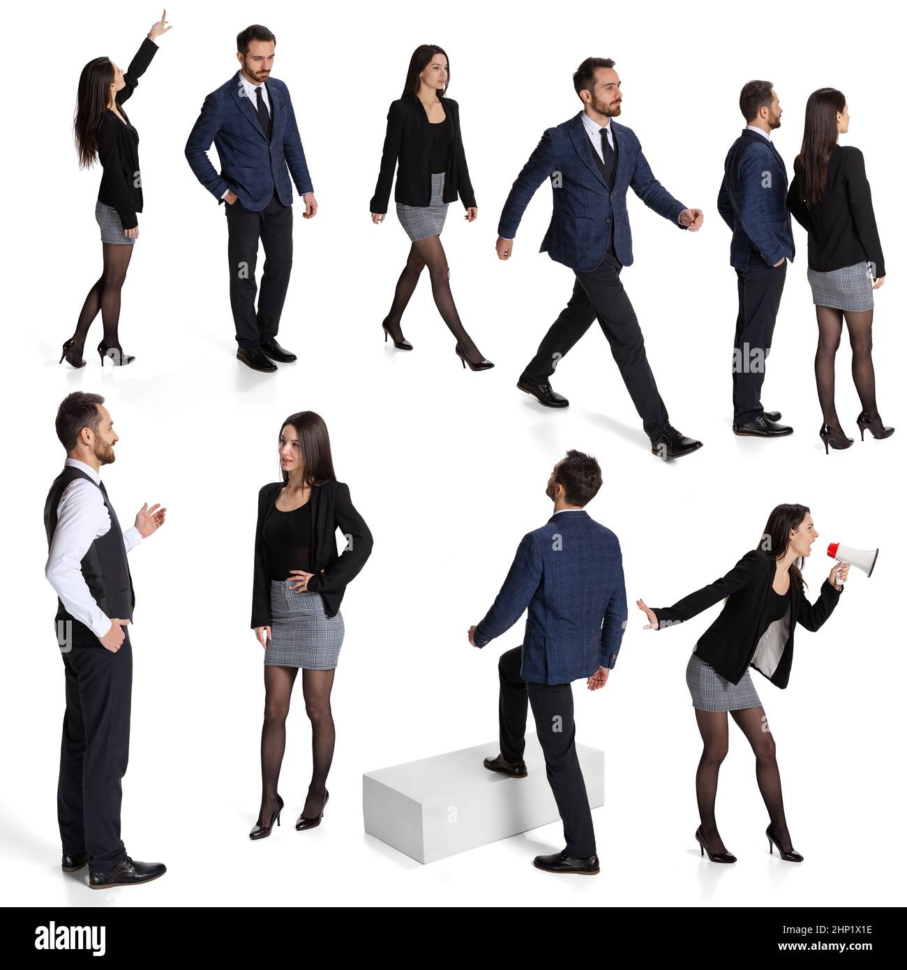 Collage. Business people, managers discussing projects, having ...