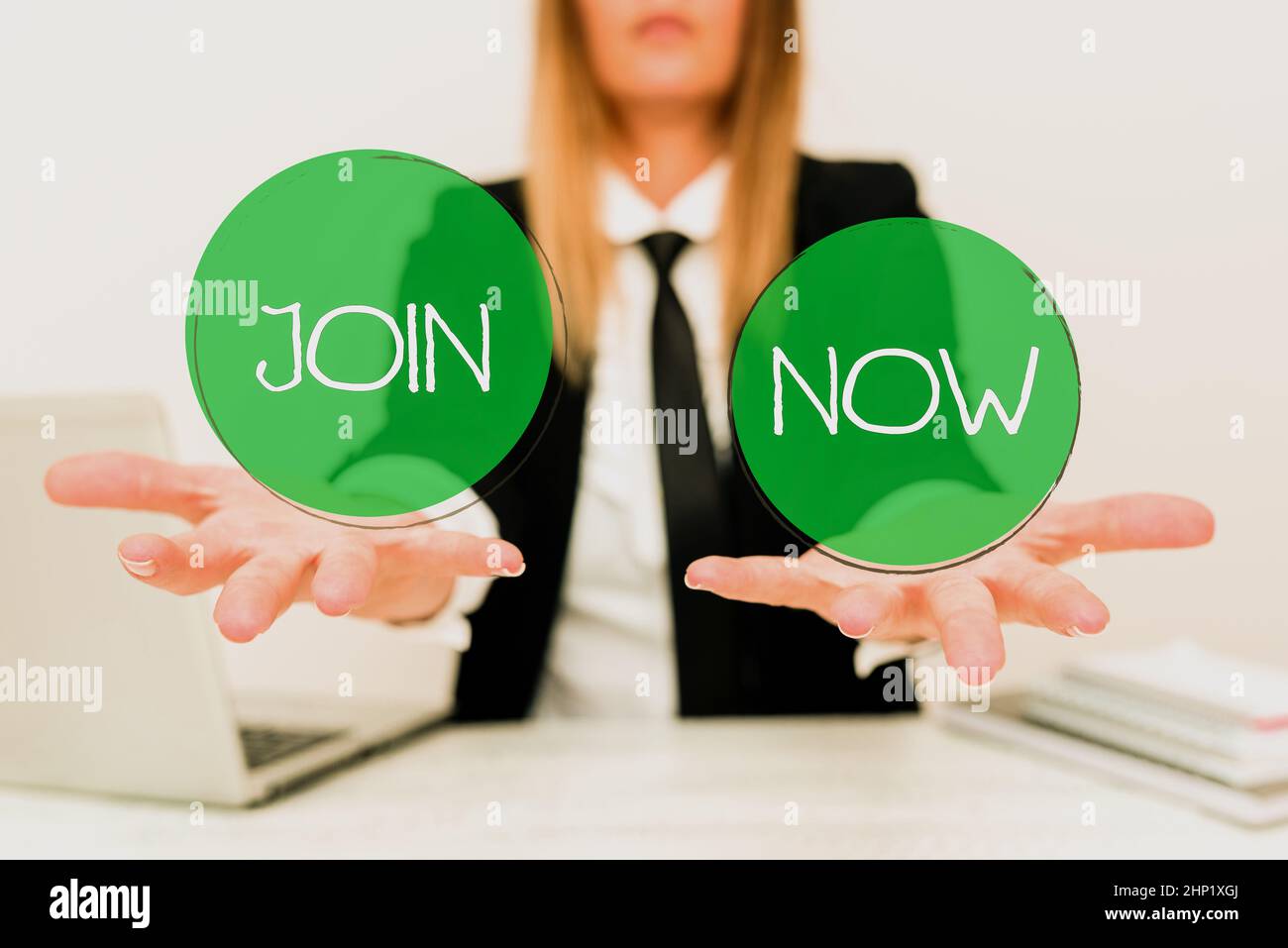Sign displaying Join Now, Business overview An invite to a person or a ...