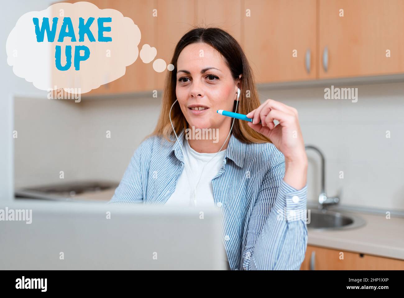 Text sign showing Wake Up, Internet Concept an instance of a person ...