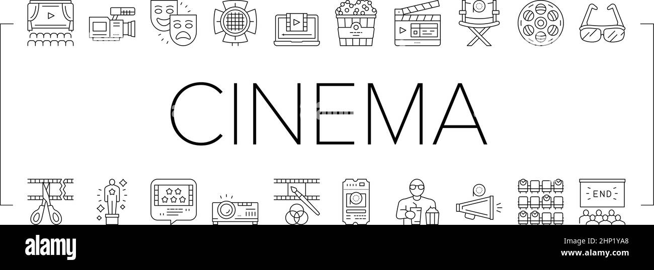 Cinema Watch Movie Entertainment Icons Set Vector Stock Vector Image ...