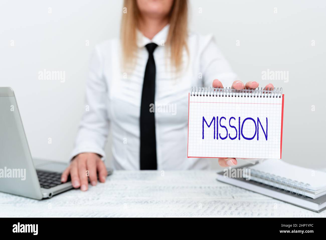 Sign displaying Mission, Word Written on Corporate goal Important ...