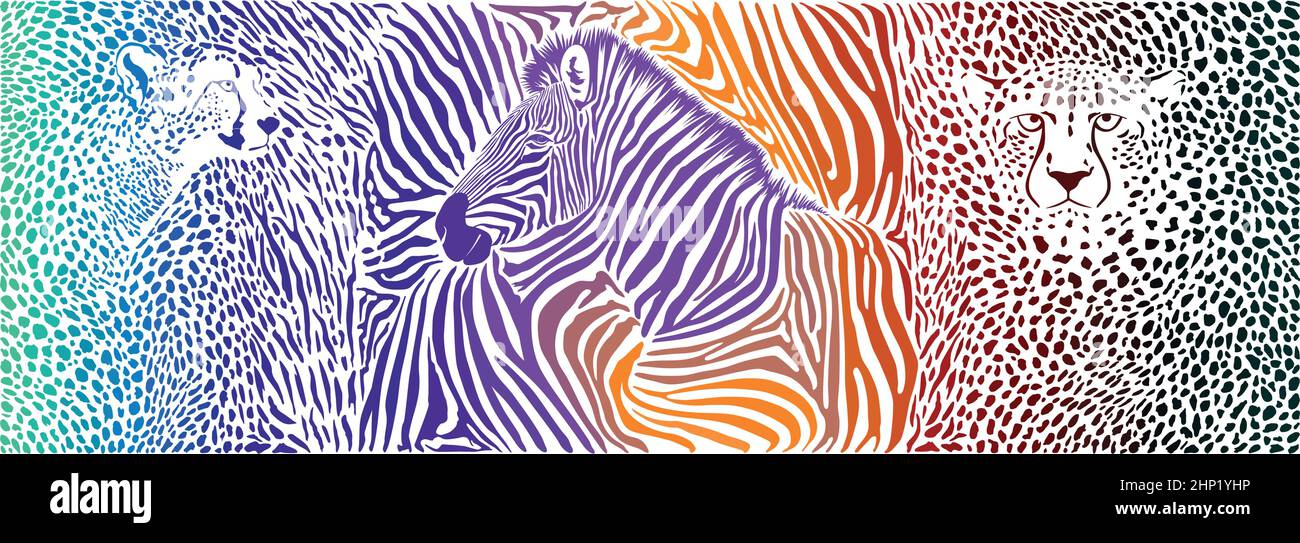 Animals color background - pattern with zebra and cheetahs motif Stock ...
