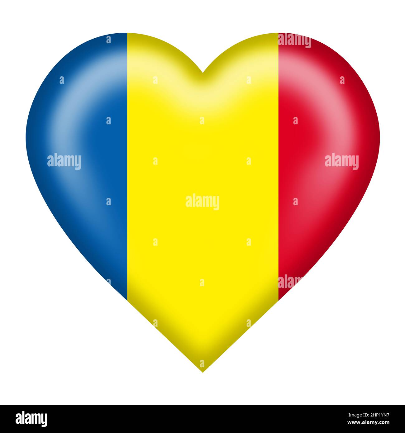A Romania flag heart button isolated on white with clipping path 3d ...