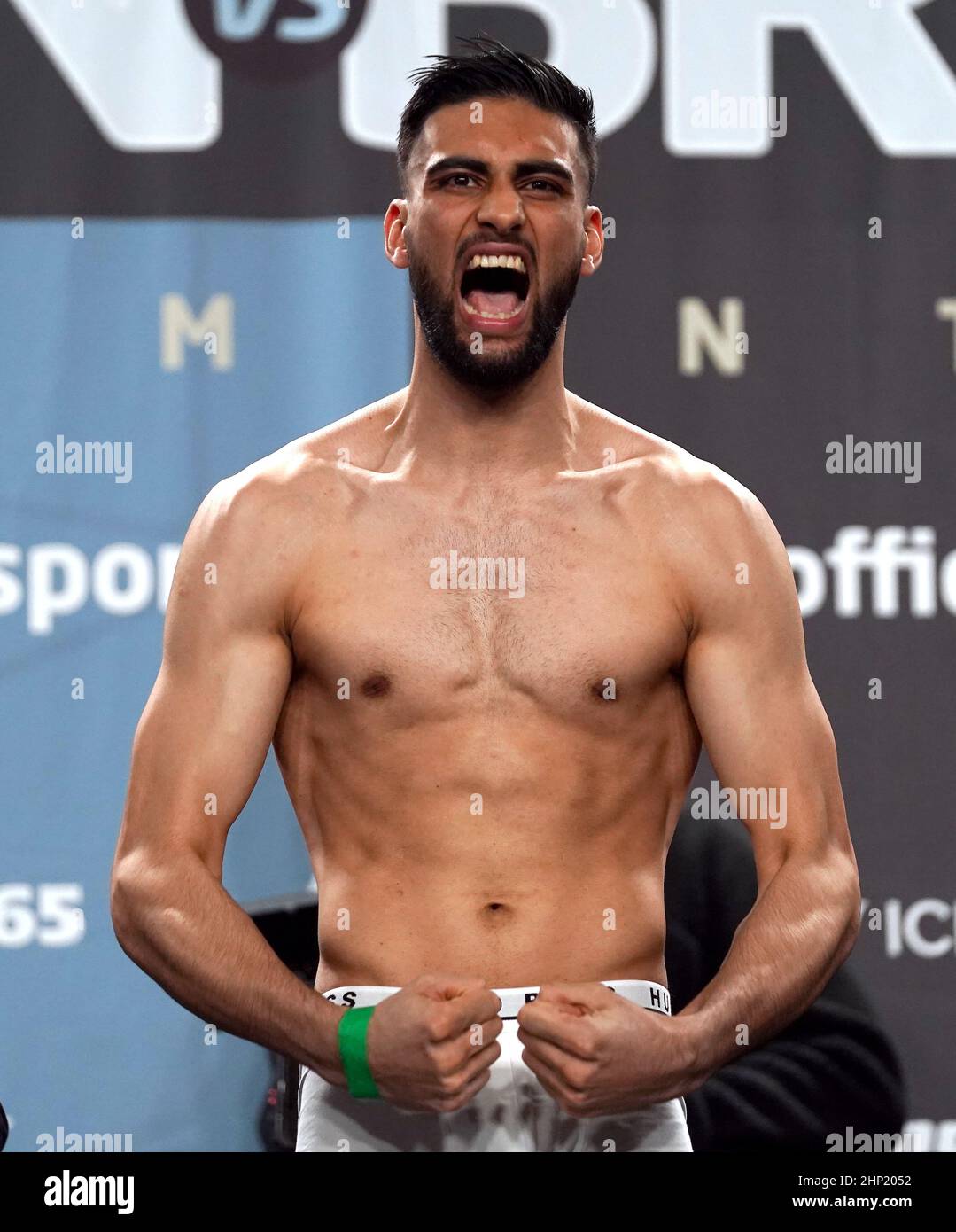 Hassan Azim during the weigh in at the Exchange Hall, Manchester ...