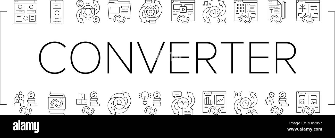Converter Application Collection Icons Set Vector Stock Vector Image ...