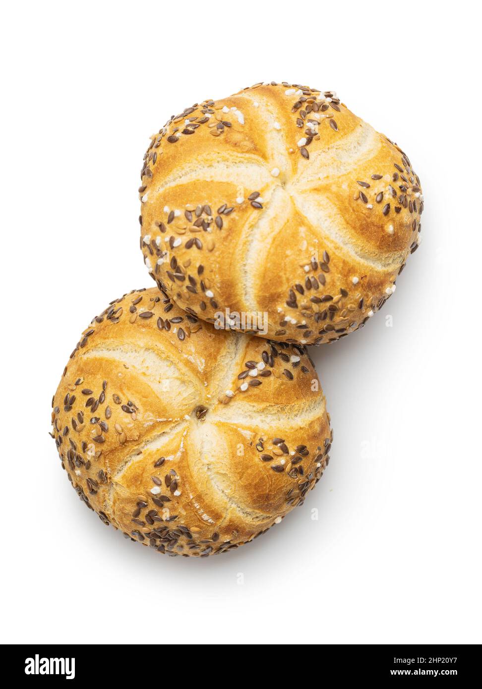 Four baked french buns with seeds isolated on white background Stock ...