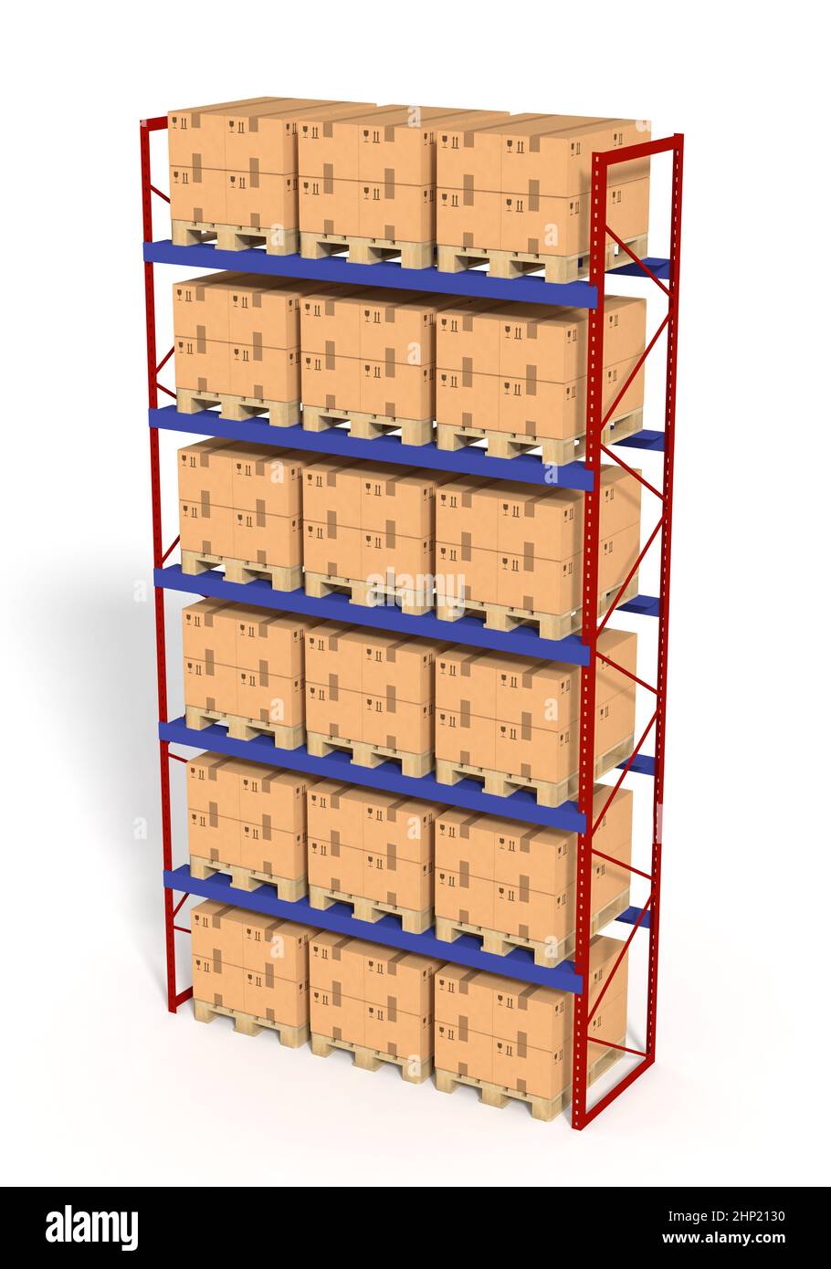 Warehouse shelves rack filled with brown boxes. Isolated on white ...