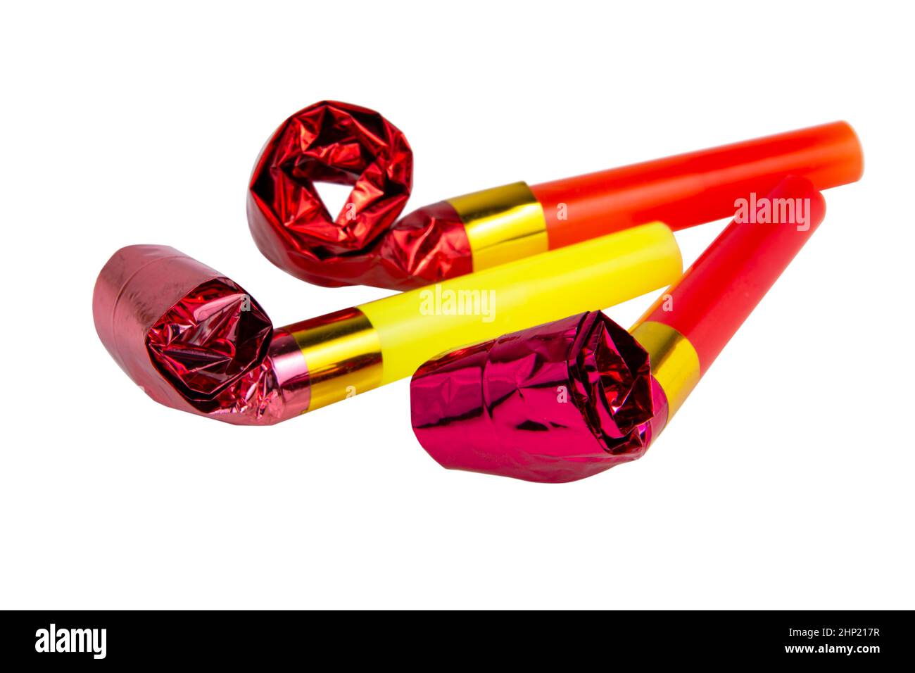 Red party horn whistle noisemaker isolated on the white background ...