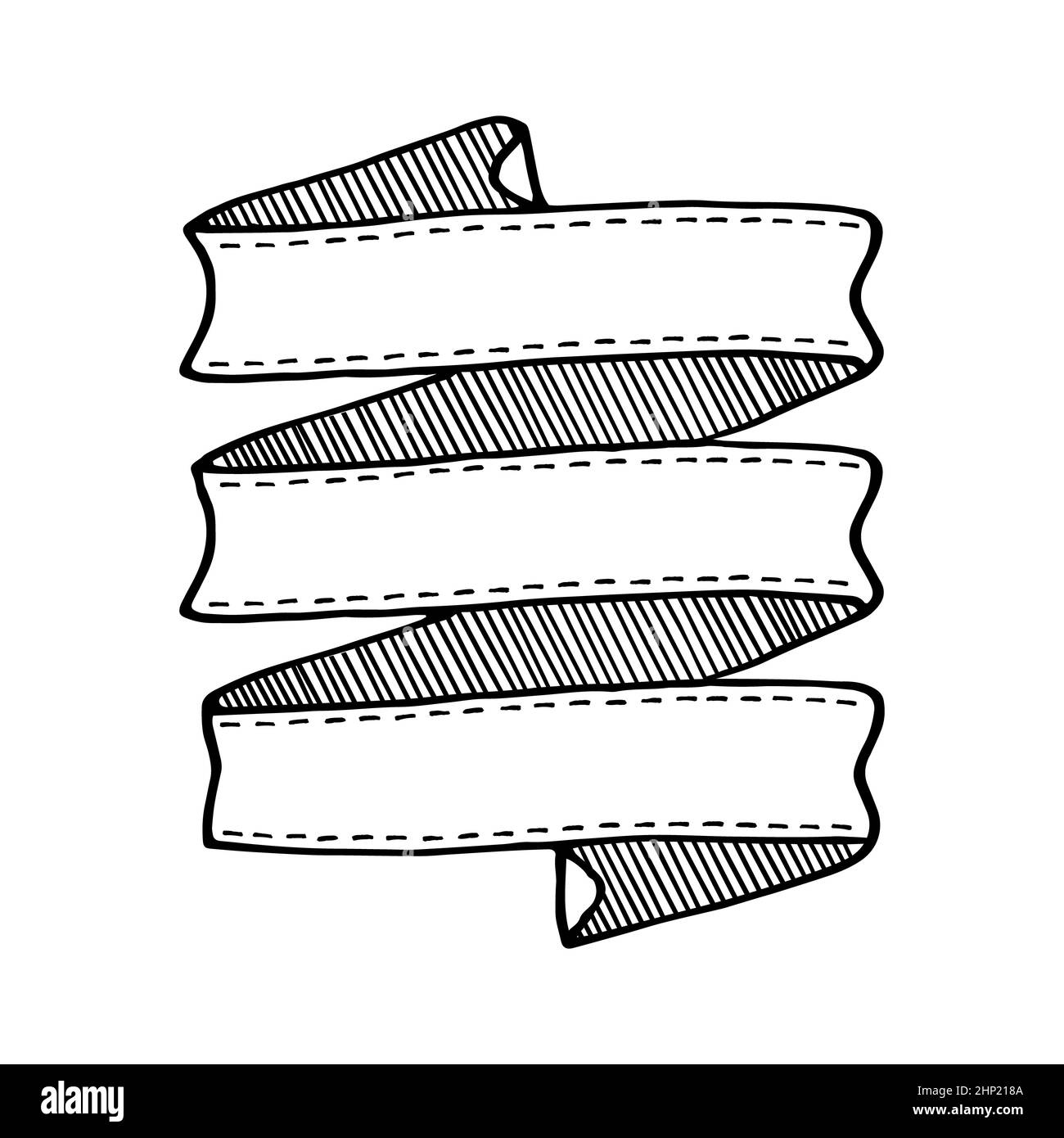 Hand drawn vintage style banner with three lines and stitches ...