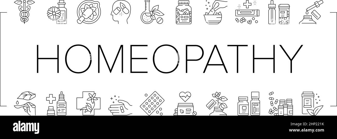 Homeopathy Medicine Collection Icons Set Vector Stock Vector Image ...