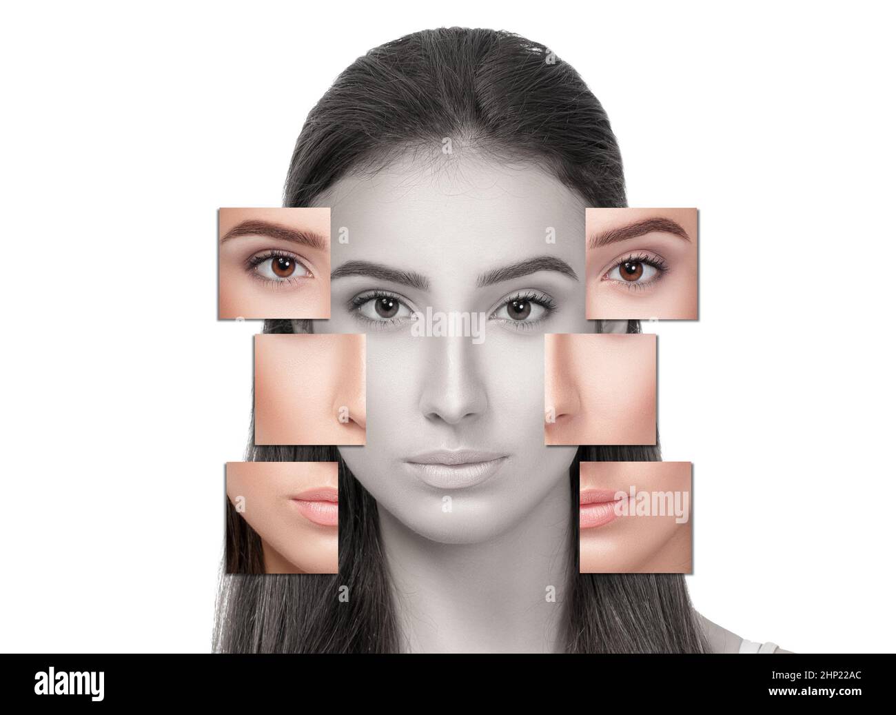 face of beautiful woman. picture of different parts. plastic surgery ...