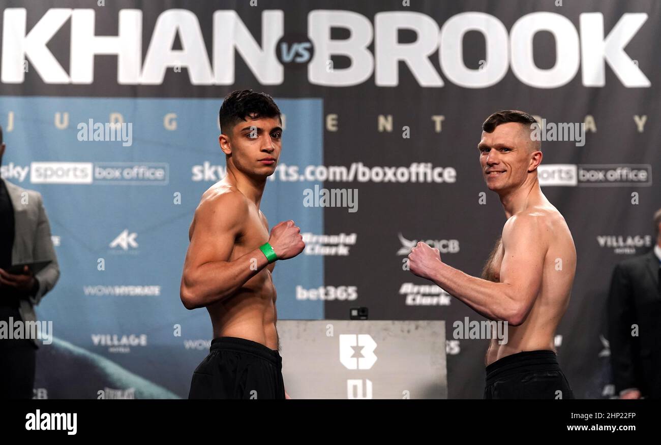 Abdul Khan (left) and Ricky Starkey during the weigh in at the Exchange ...