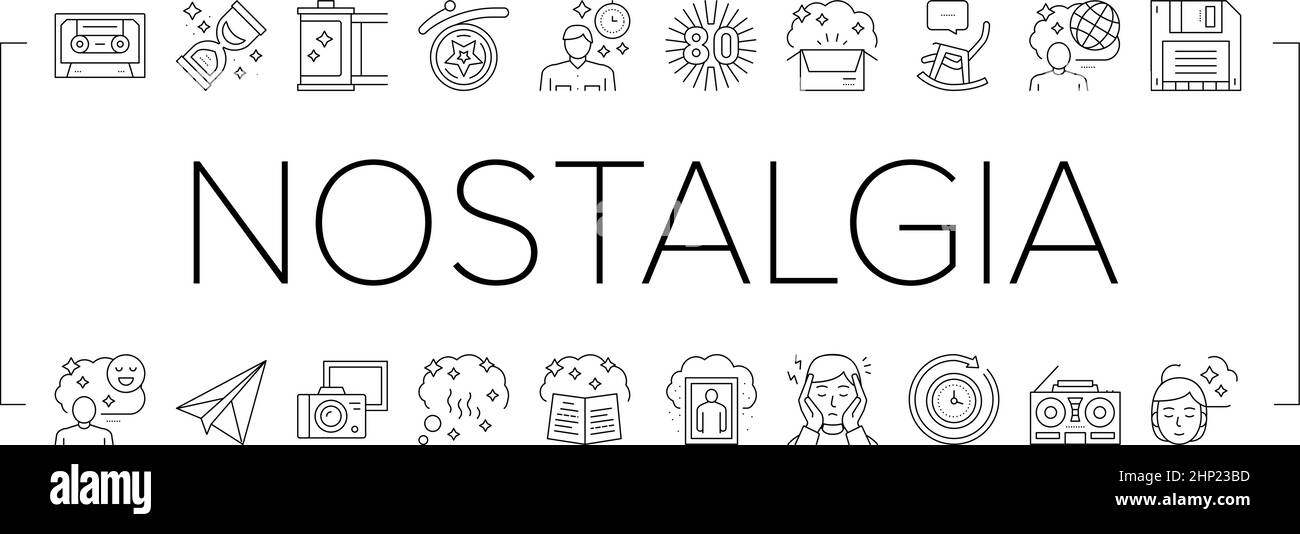 Nostalgia And Memory Collection Icons Set Vector Stock Vector Image ...