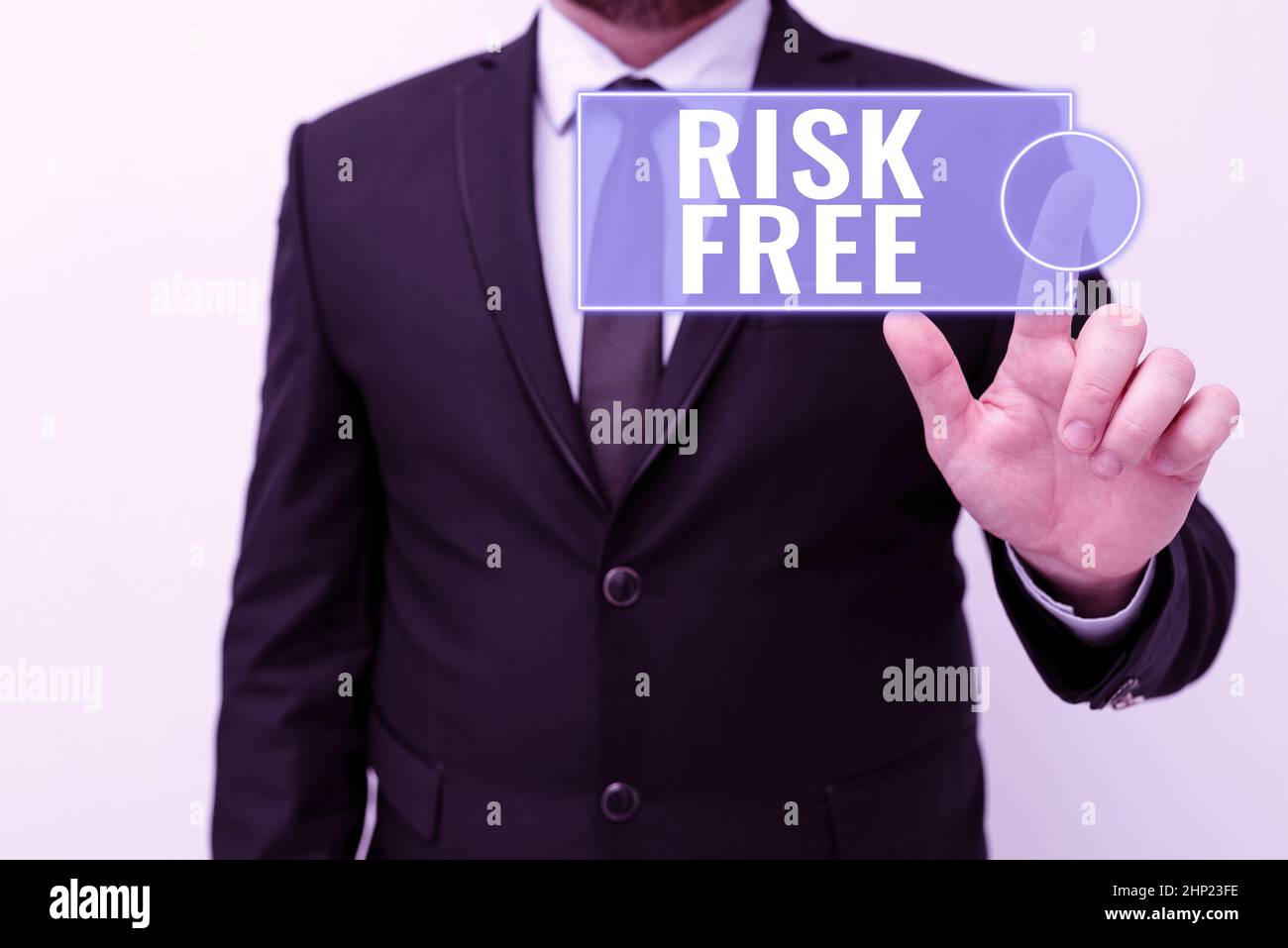 Text sign showing Risk Free, Concept meaning used to describe something ...