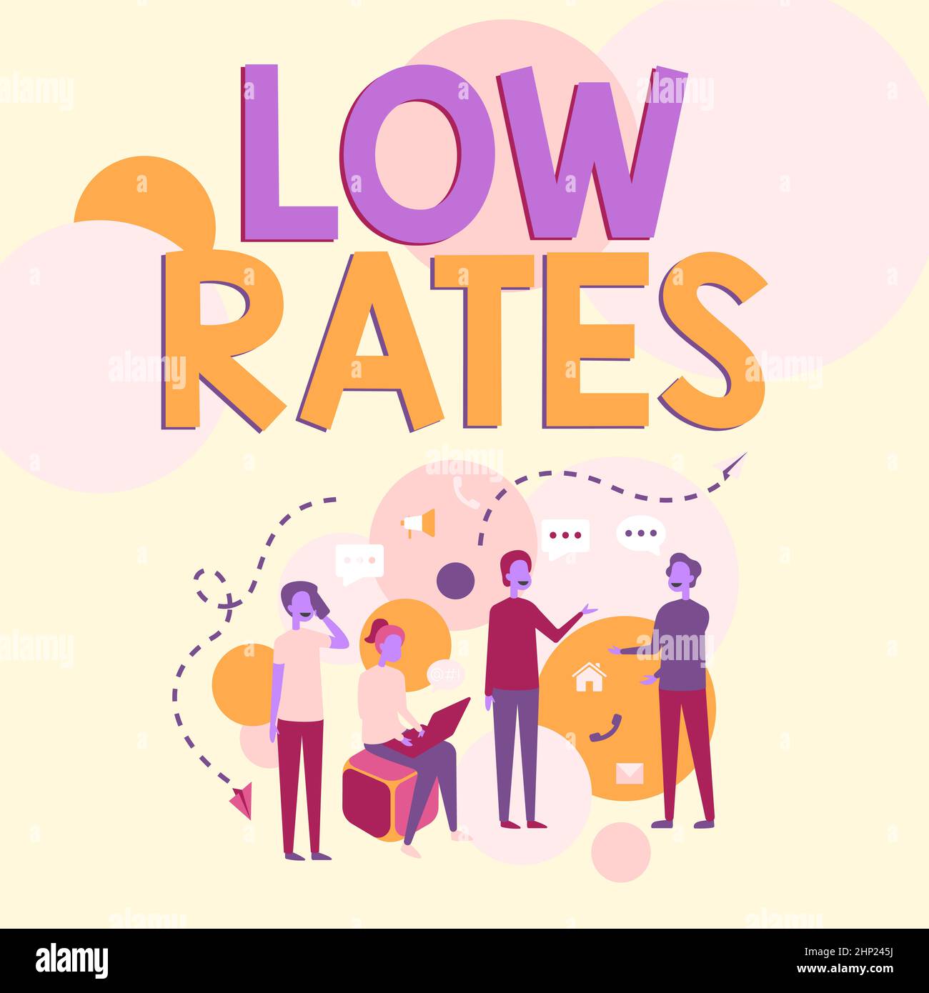 Text caption presenting Low Rates, Conceptual photo A cost of an item ...