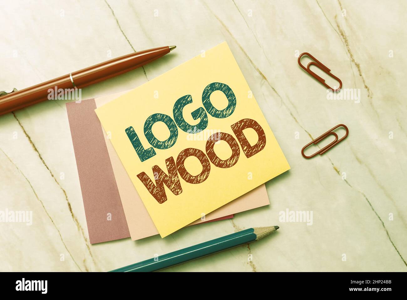 Text caption presenting Logo Wood, Internet Concept Recognizable design ...