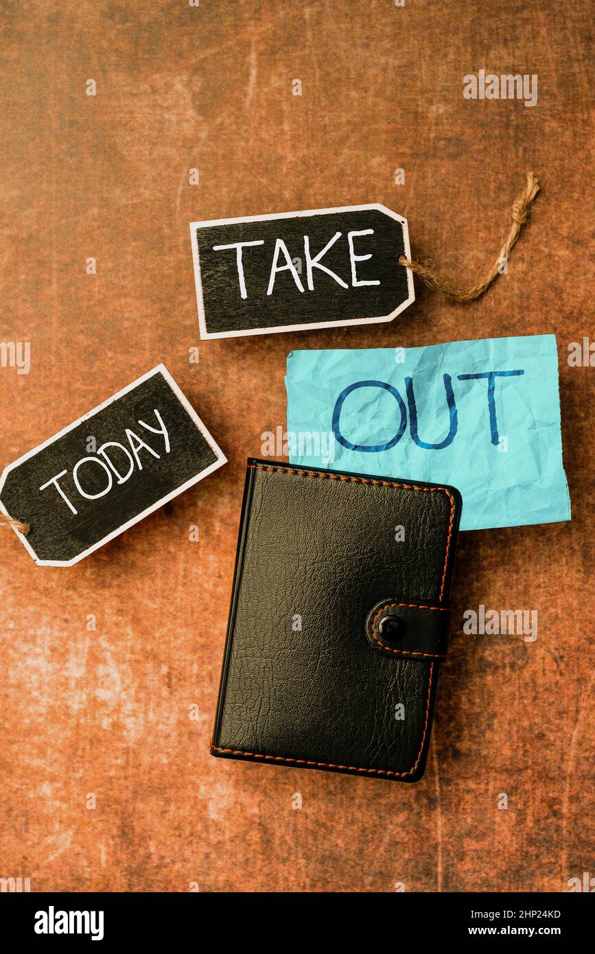 Text caption presenting Take Out, Business concept the act of taking ...