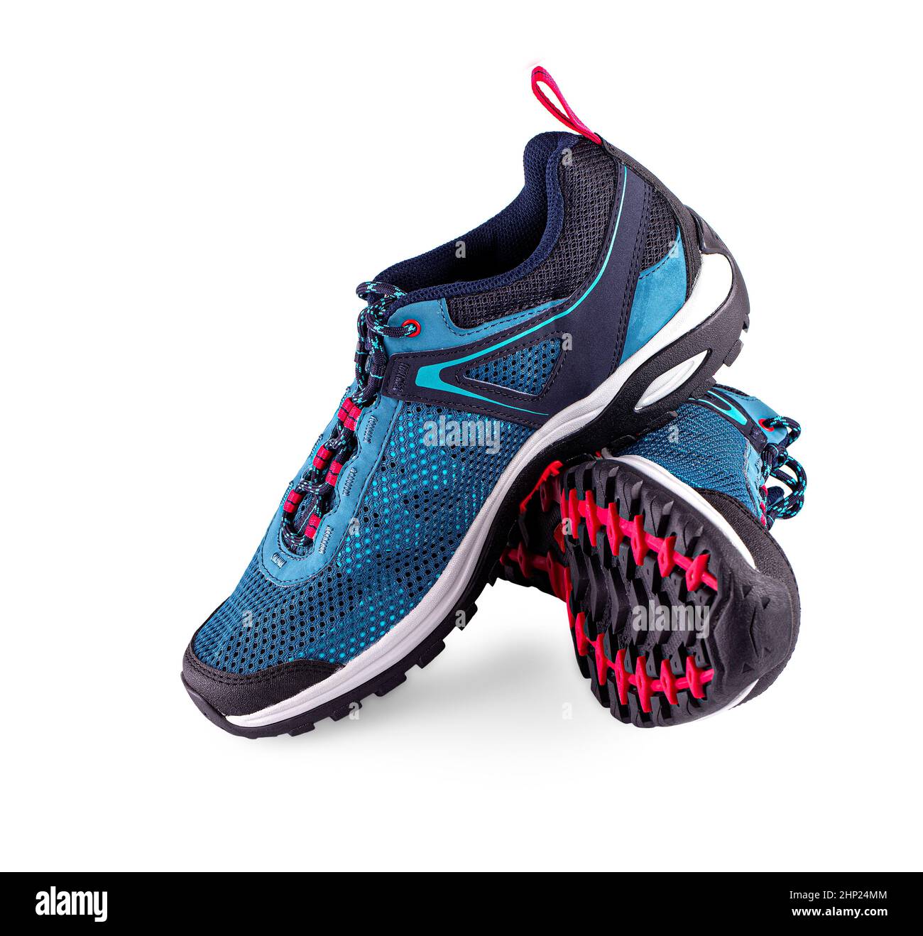 The Pair of blue women sneakers isolated on white background Stock ...