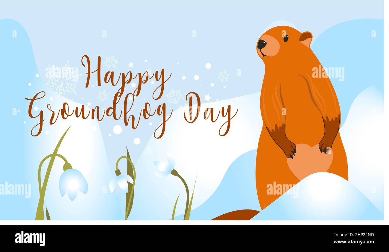 Happy Groundhog Day greeting card. Happy marmot Day Typographic Vector ...