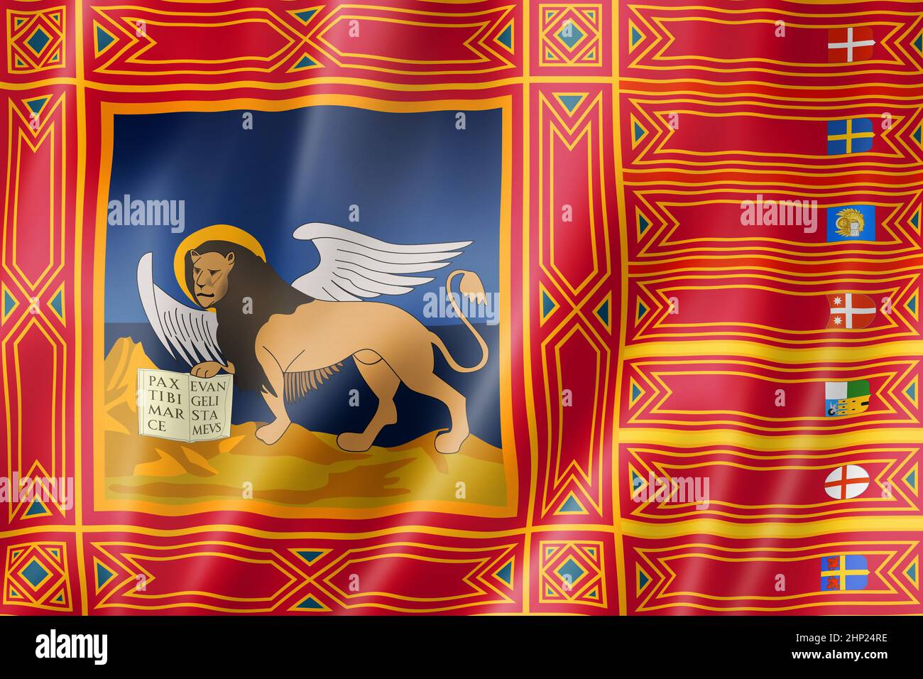 Veneto region flag, Italy waving banner collection. 3D illustration ...