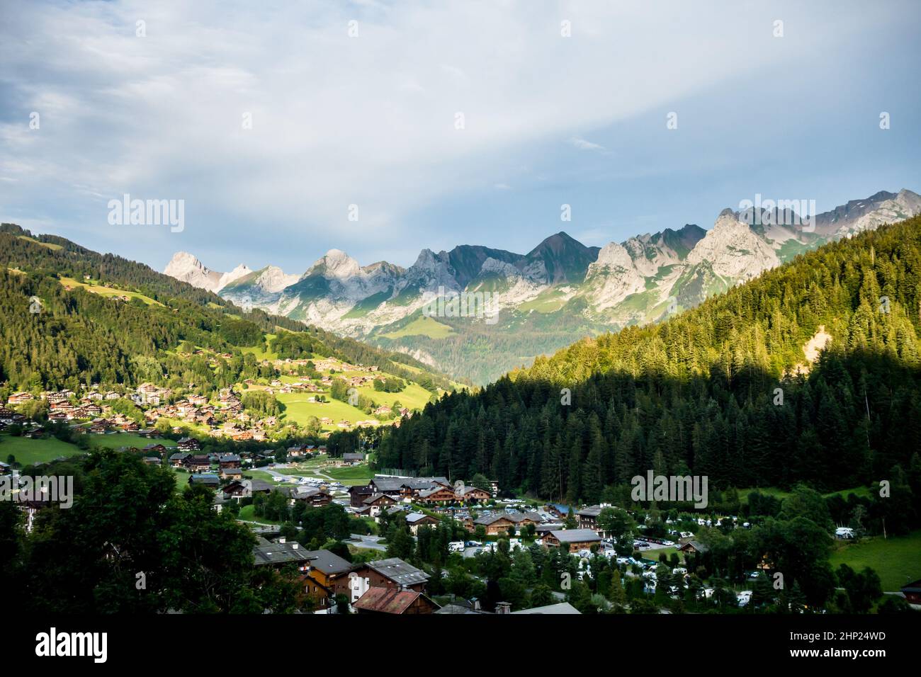 Sunset on The Grand-Bornand village and the Aravis mountain range ...
