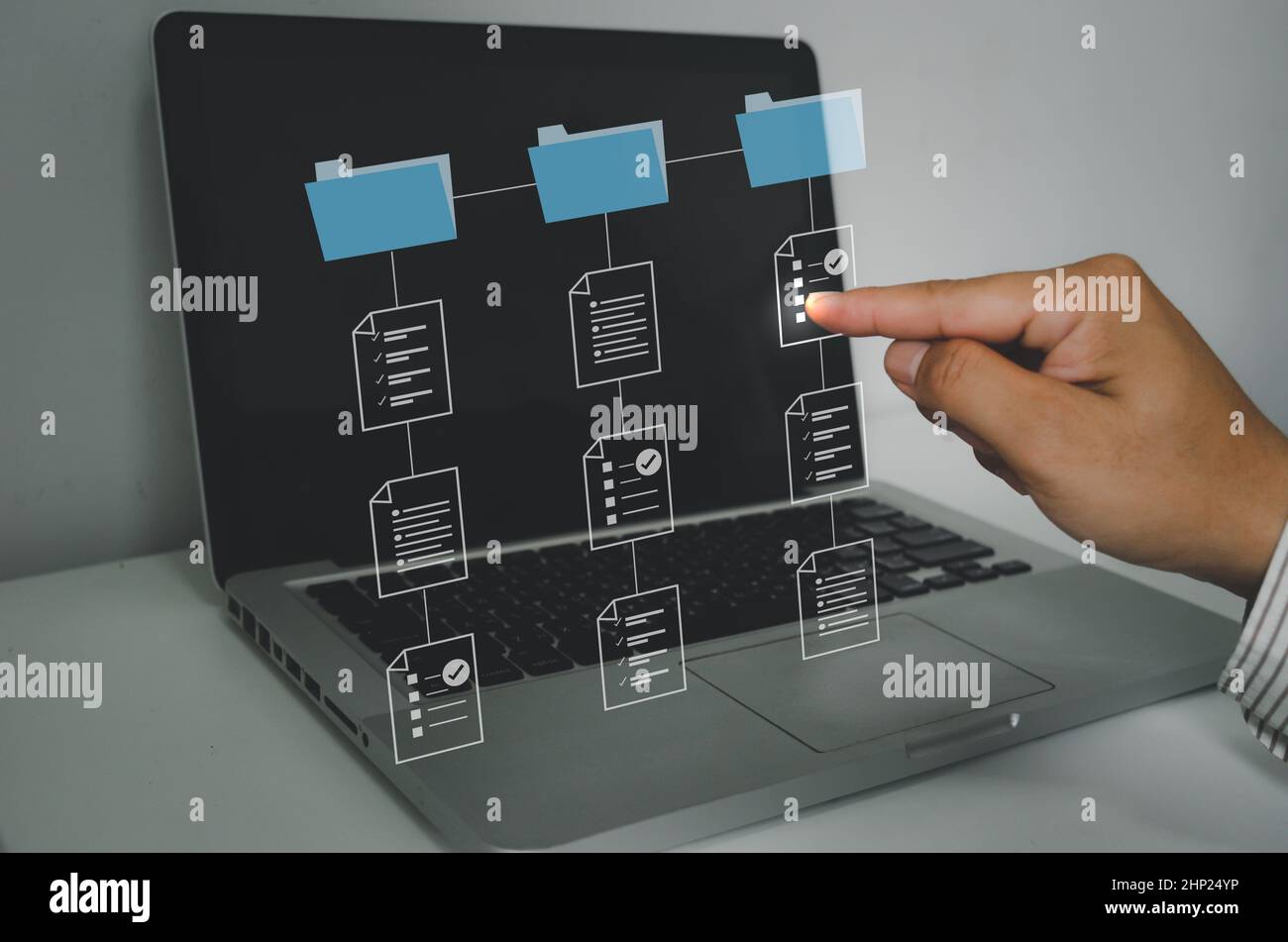 Document Management System (DMS), Businessman work on laptop online ...