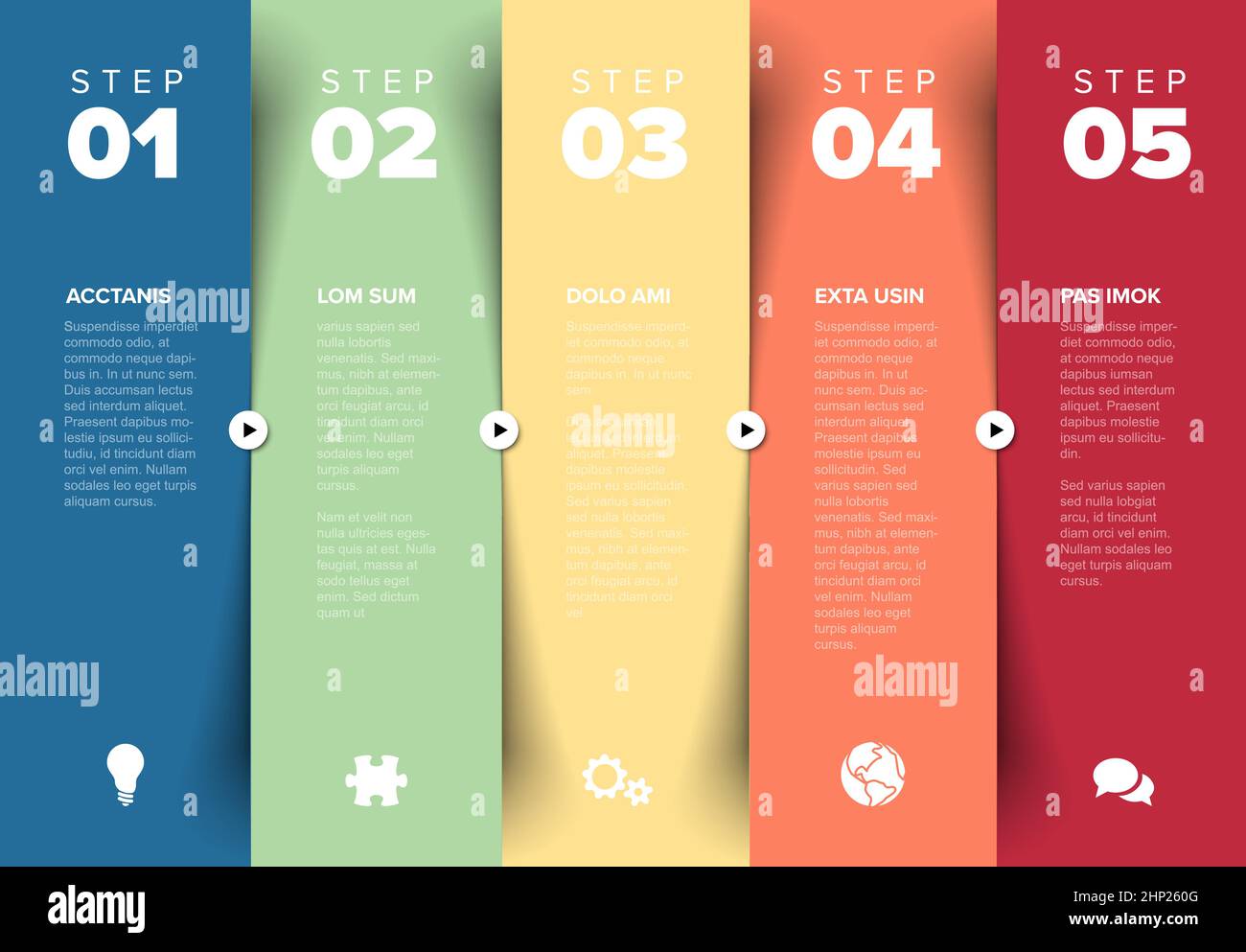 Five vector progress block steps template with descriptions, big ...