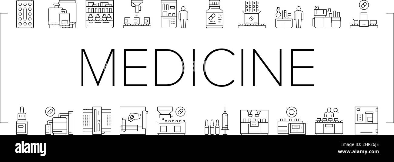 Medical Drugs Production Factory Icons Set Vector Stock Vector Image ...