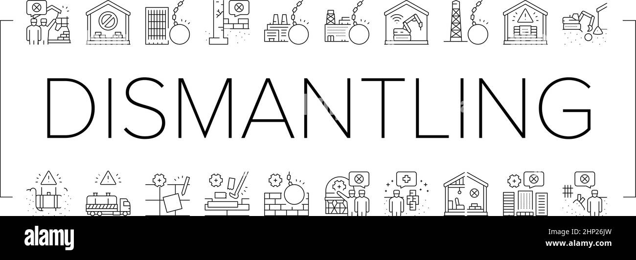 Dismantling Construction Process Icons Set Vector Stock Vector Image ...