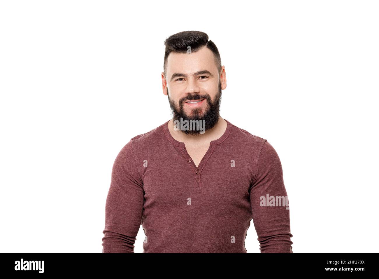 portrait of handsome smiling bearded man isolated on white background ...