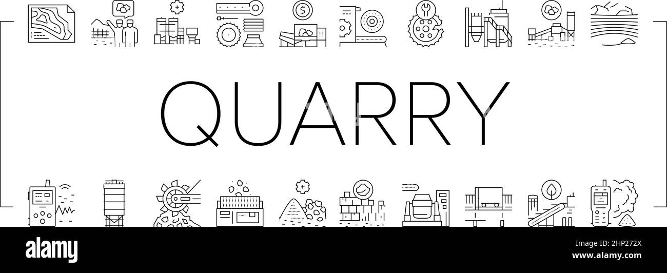 Quarry Mining Industrial Process Icons Set Vector Stock Vector Image ...