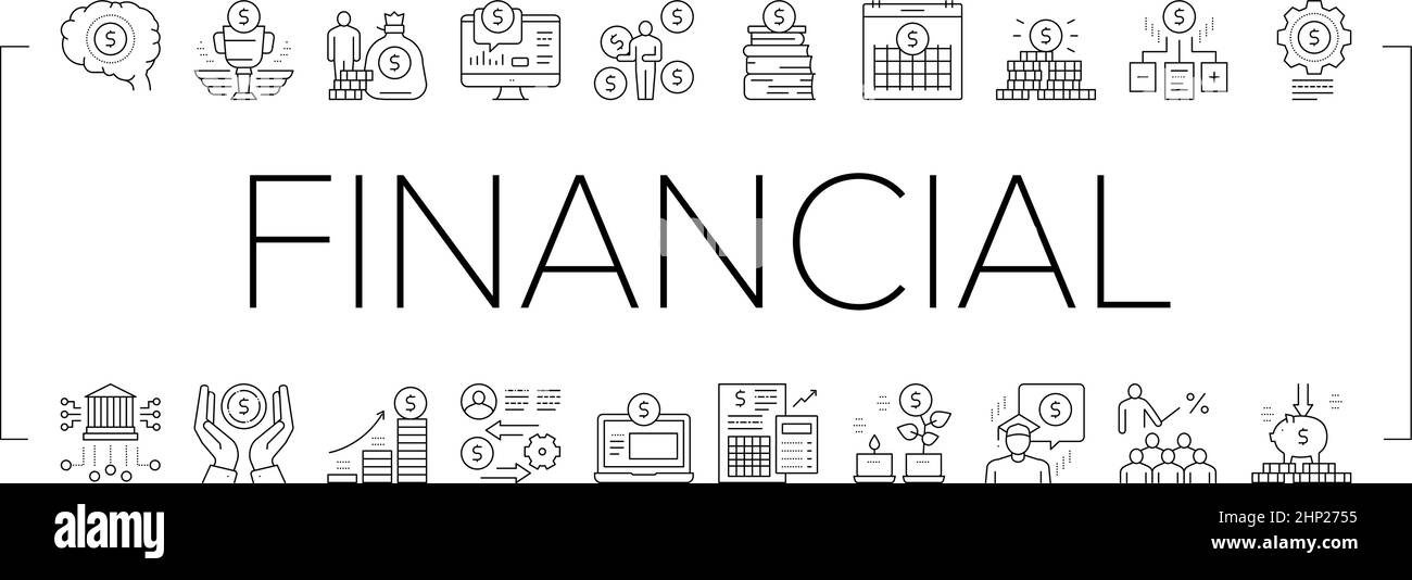 Financial Education Collection Icons Set Vector Stock Vector Image ...