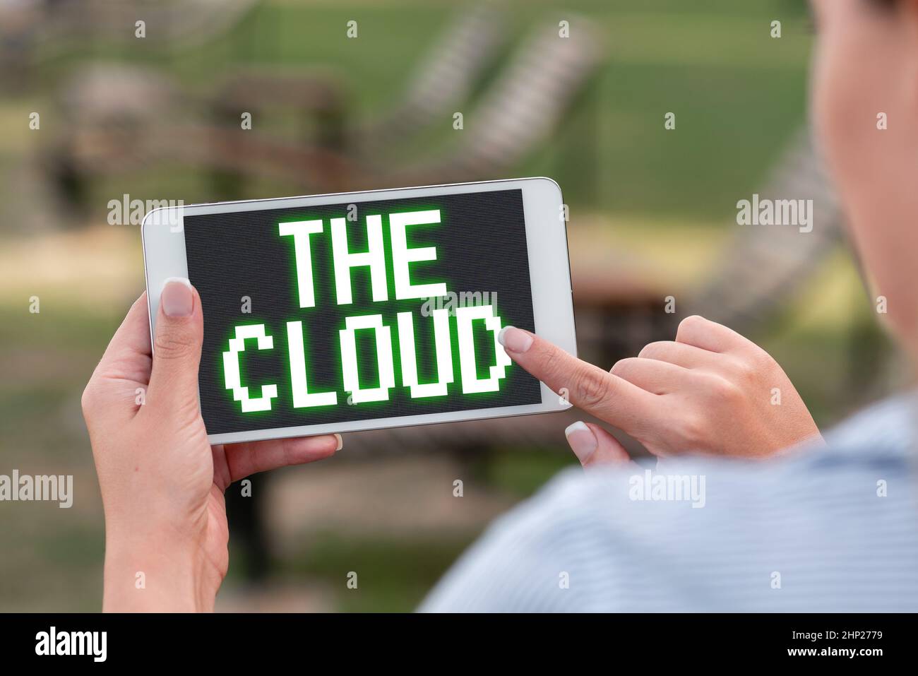 Text sign showing The Cloud, Conceptual photo Programs used in Storing Accessing data over the ...
