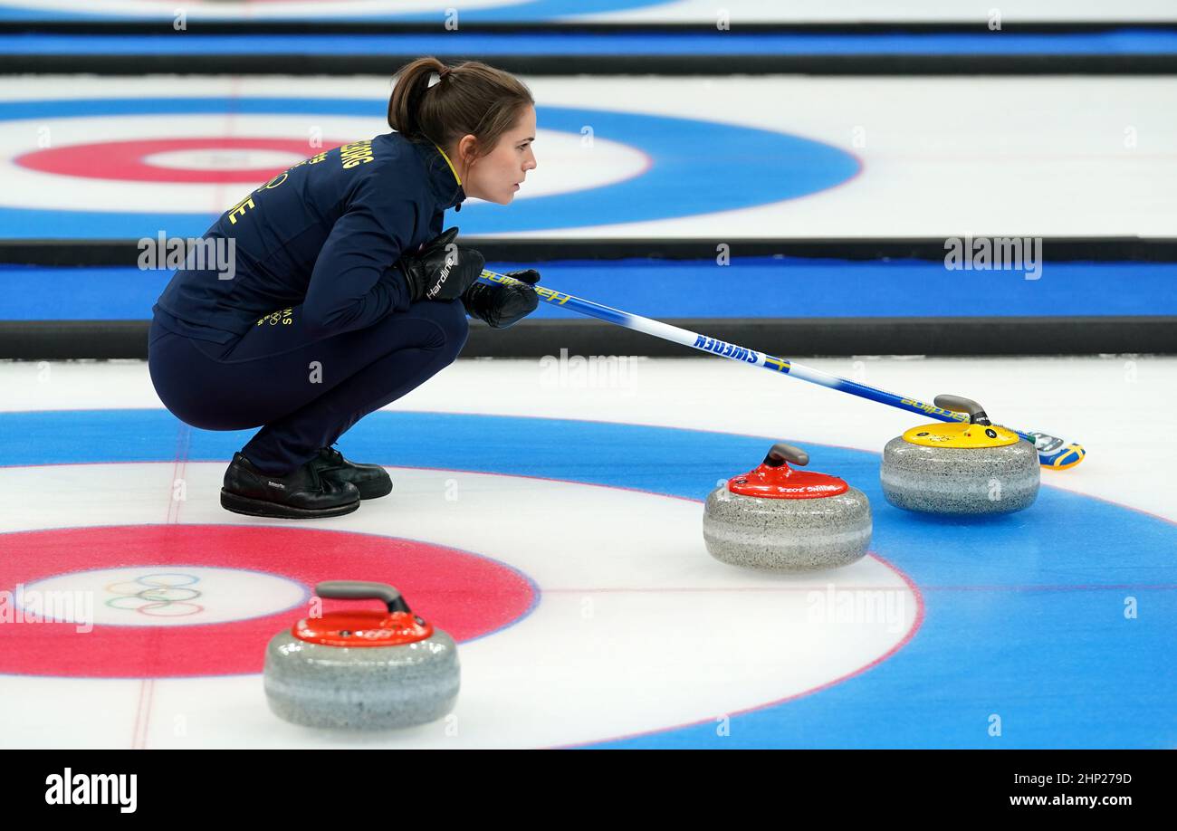 Sweden's Anna Hasselborg in the first end of the Women's Curling Semi ...