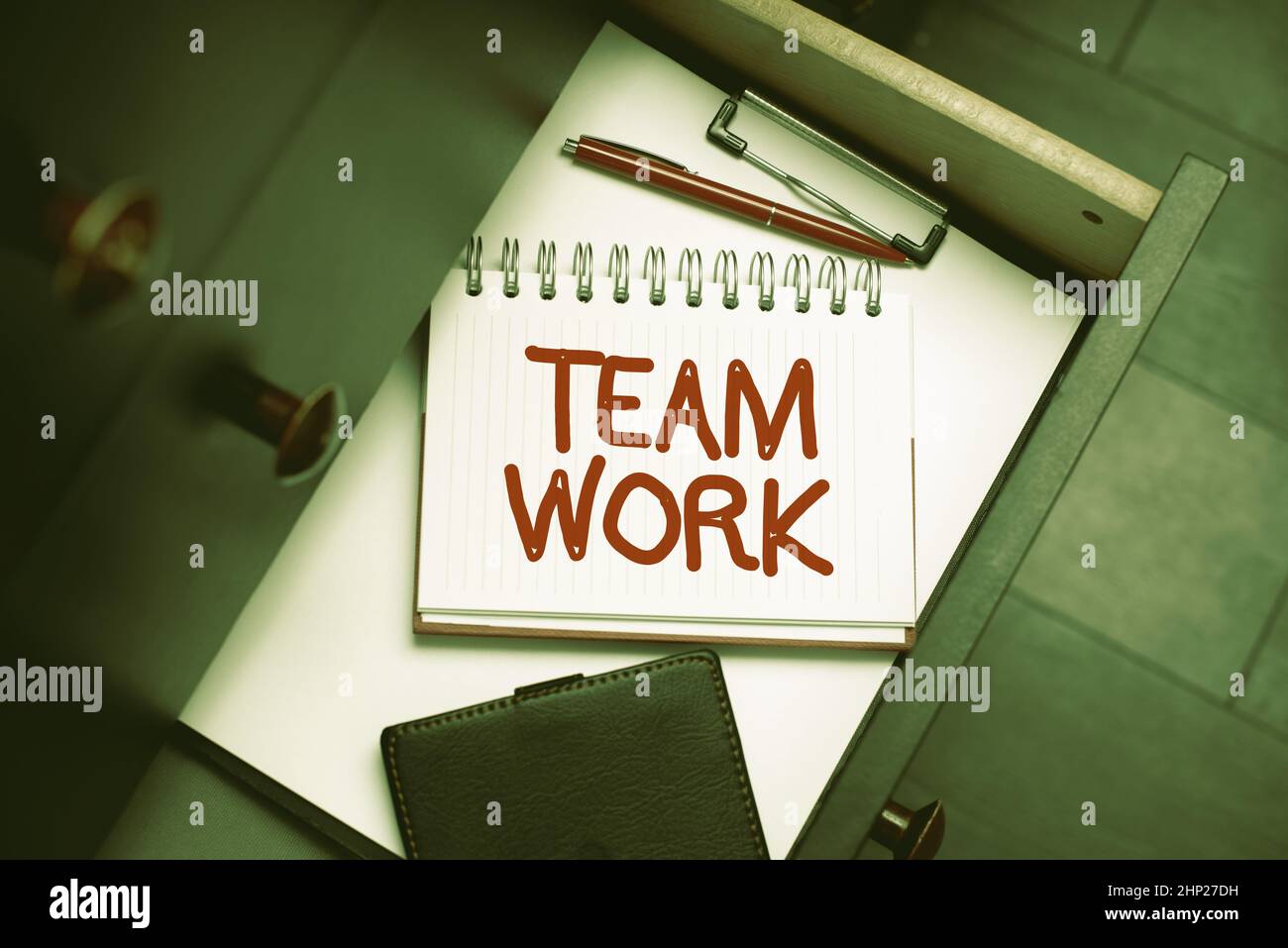 Writing displaying text Team Work, Word for Combined action of a group ...