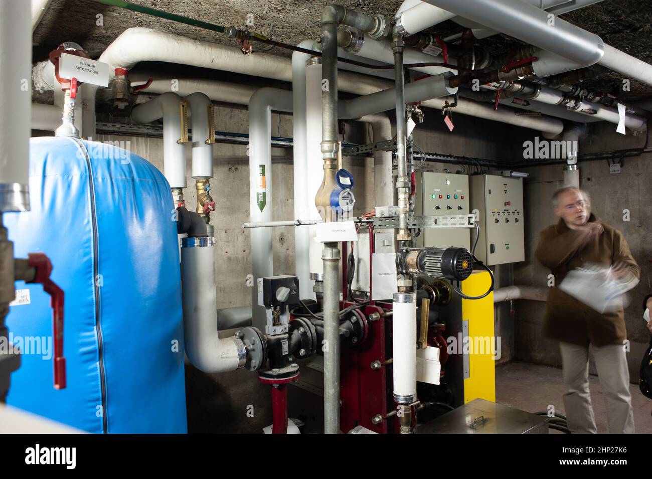 Paris, France, inside Public Housing, HLM Building, Solar Heating Room ...