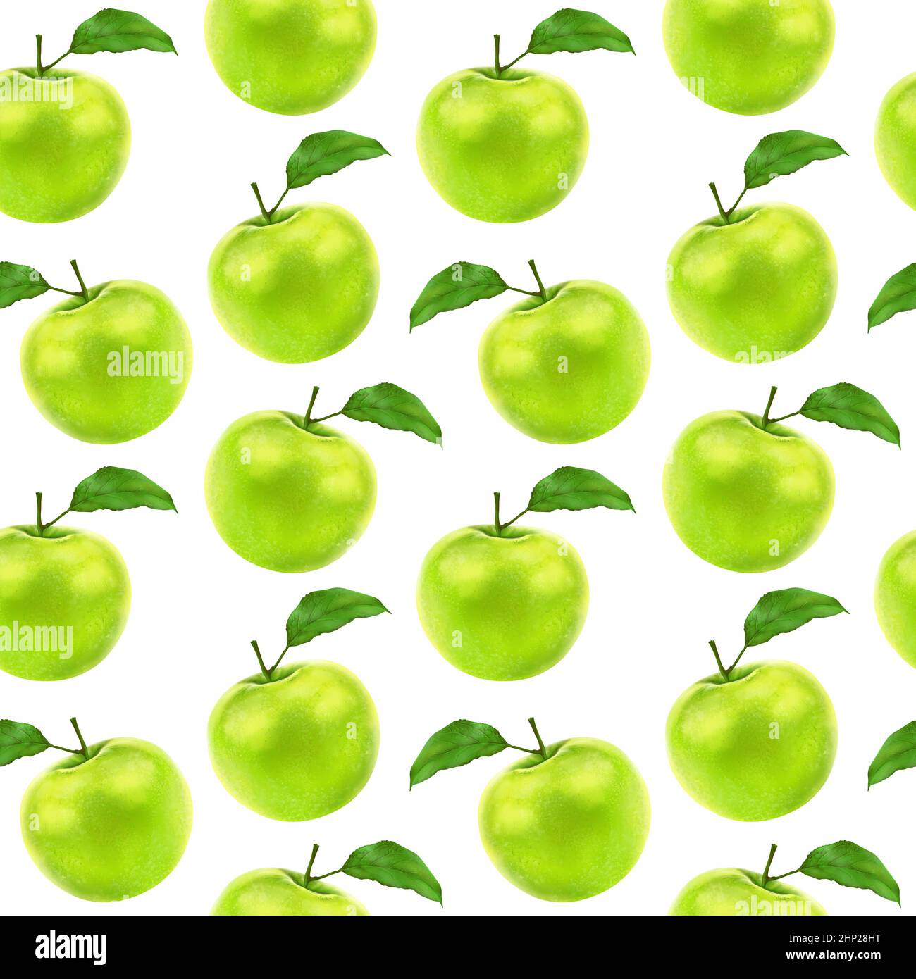 Illustration realism seamless pattern fruit apple green color on a ...